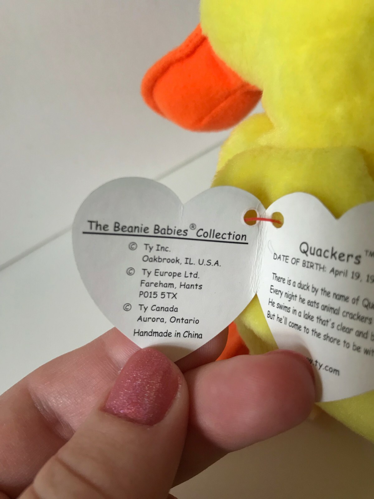 QUACKERS the Yellow Duck 1995 Ty Beanie Baby – PVC PELLETS, MWMT ...