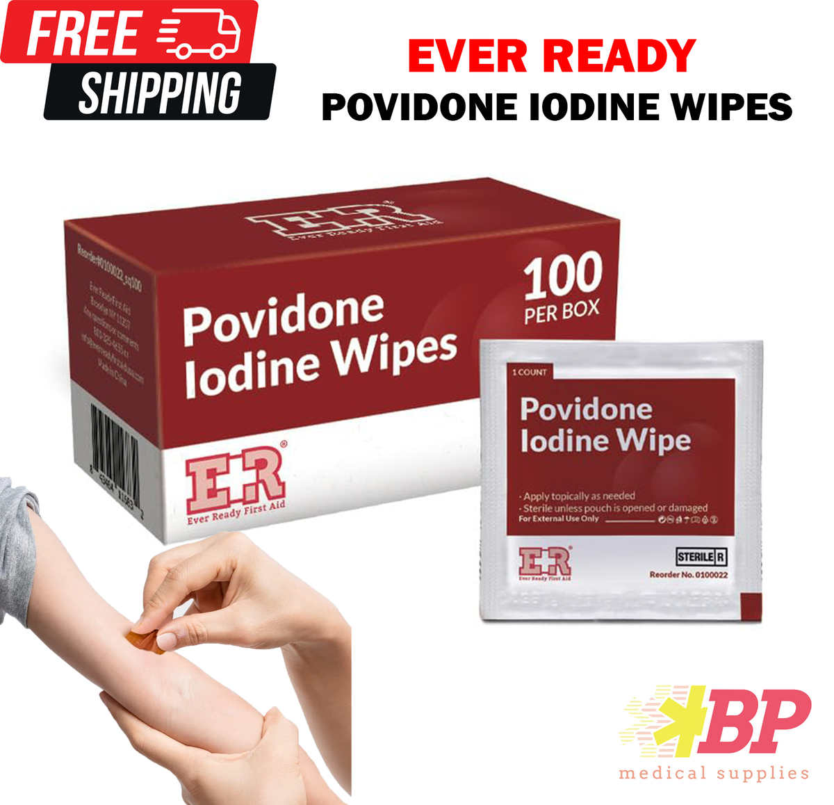 Iodine Wipes Ever Ready First Aid Povidone - 100 Count Antiseptic Wound ...