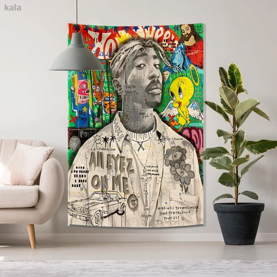 Hip Hop Legends Rapper 2pac Fabric Tapestry Wall Art Hanging Flag ...
