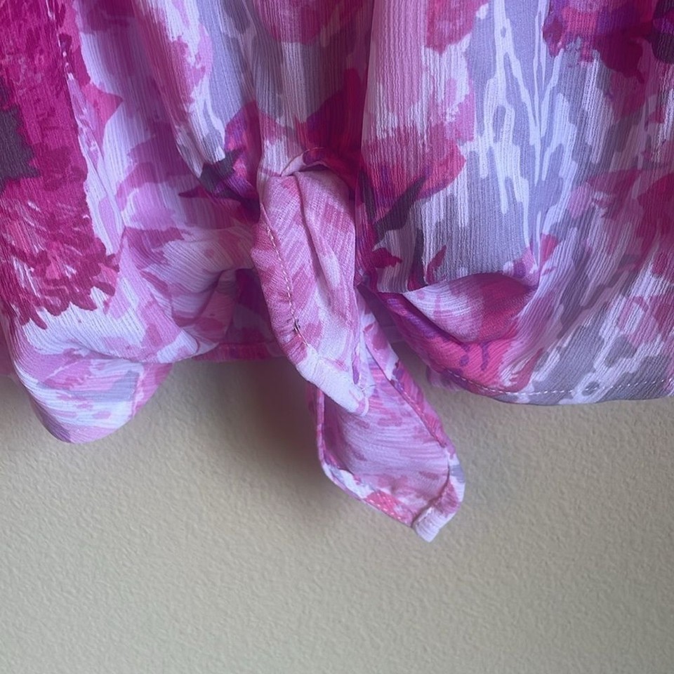 Allison Daley Women’s blouse size L large floral tie front elastic ...