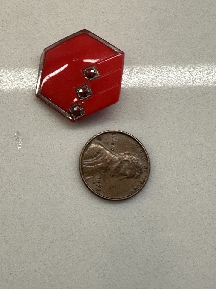 4 Vintage Octagon Shaped Red & Silver Glass Buttons W/3 Inlay Red ...