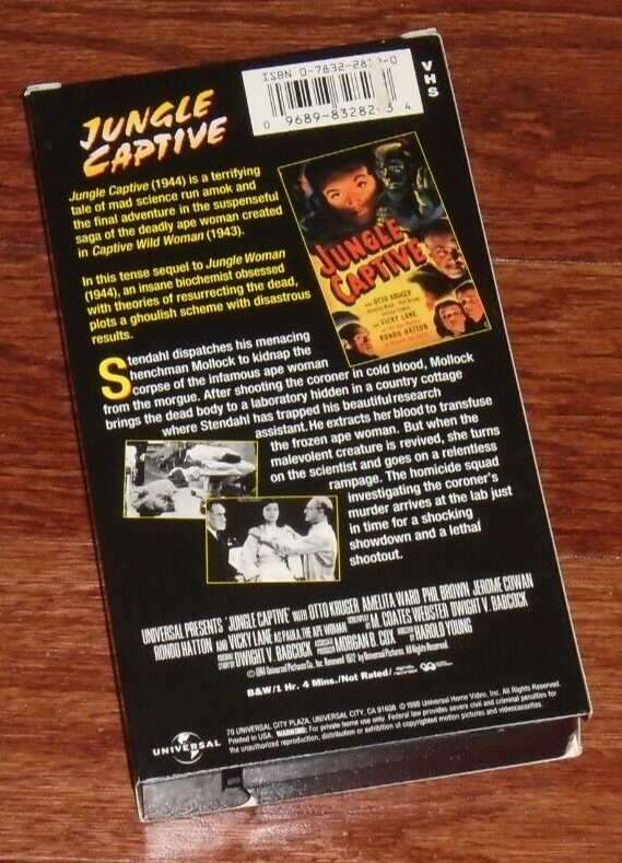 Jungle Captive [VHS] Otto Kruger, Vicky Lane, Amelita Ward B&W 1944 | eBay
