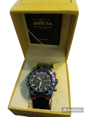 Invicta Aviator Chronograph Black Dial Iridescent Tone Watch Battery ...
