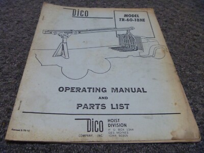 Dico TR-60-18NE Truck Unloader Hoist Crane Parts Catalog & Operator ...