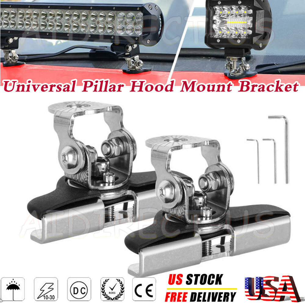 2x Truck Front Hood Mount Bracket LED Light Bar Pods Clamp Holder SUV ...