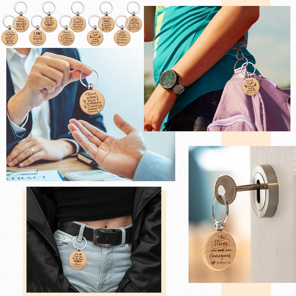 100 Pcs Wooden Bible Inspirational Keychains Bulk Bible Verse Key Rings ...