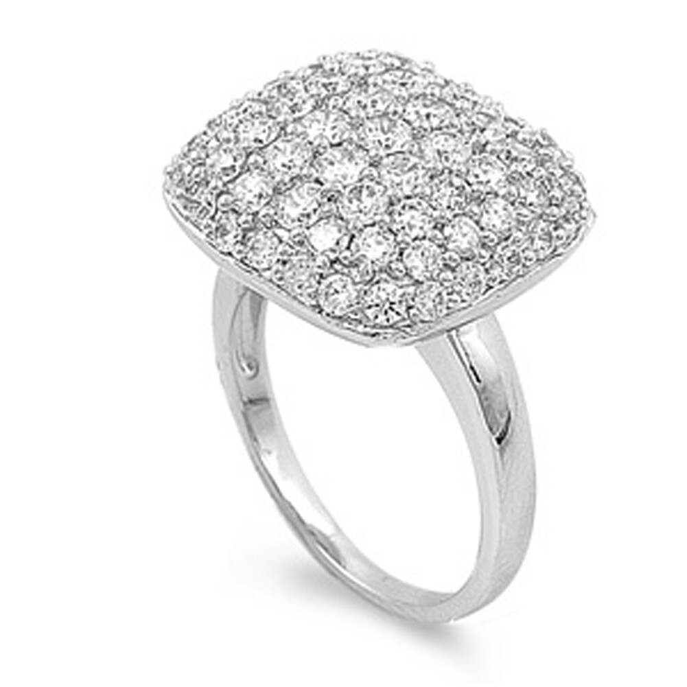 Micro Pave Cluster White CZ Polished Ring .925 Sterling Silver Band ...