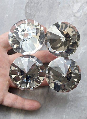 LOT 4 large Crystal Clear diamond Cut Glass Door / XL Drawer Knobs Handle Pulls | eBay