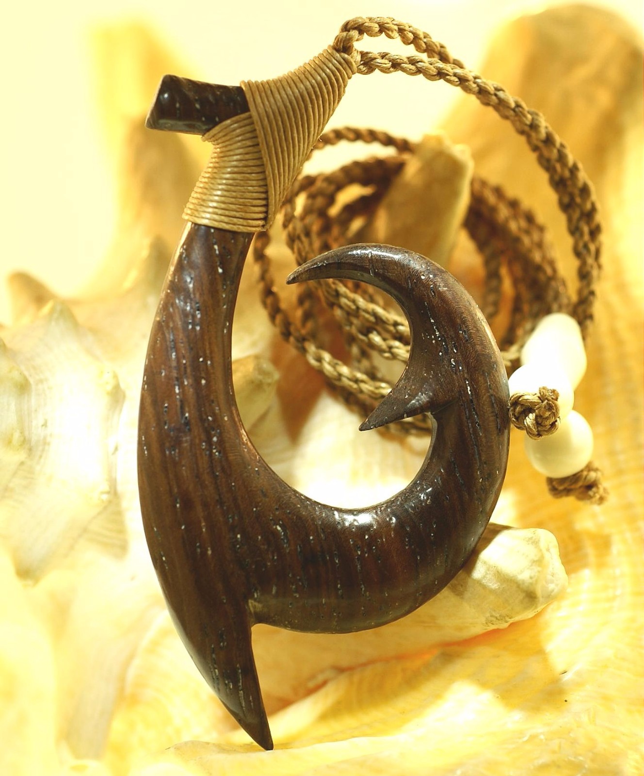 42mm Hawaiian Genuine Blackwood Water Buffalo Bone Ulua Makau Fish Hook ...