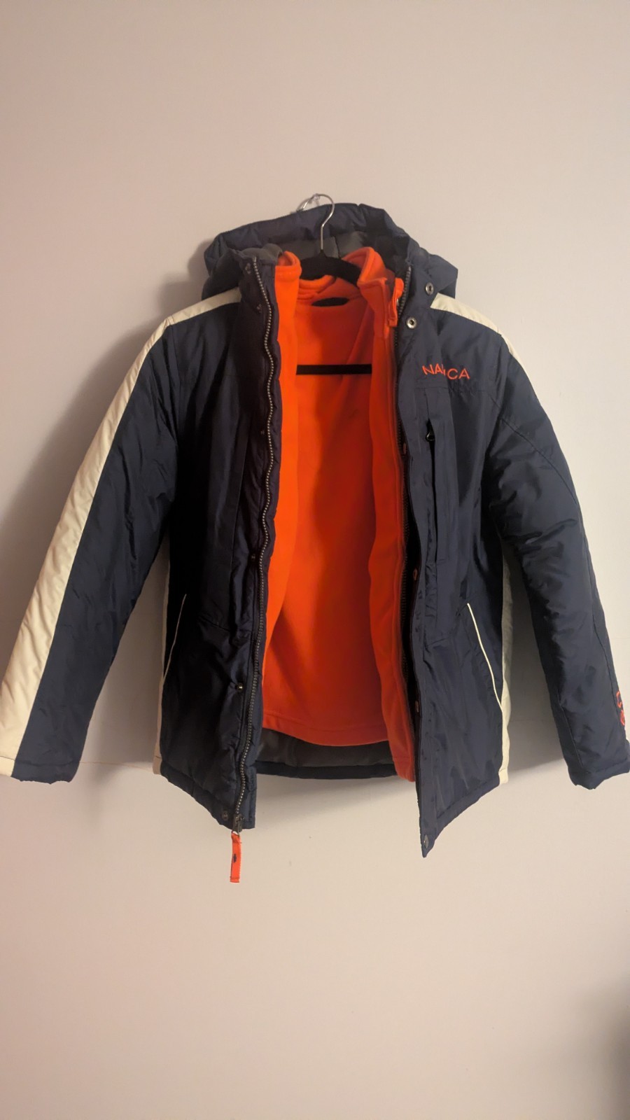 Nautica Colorblock Hooded Winter Jacket Large Puffer Blue & Orange Full ...