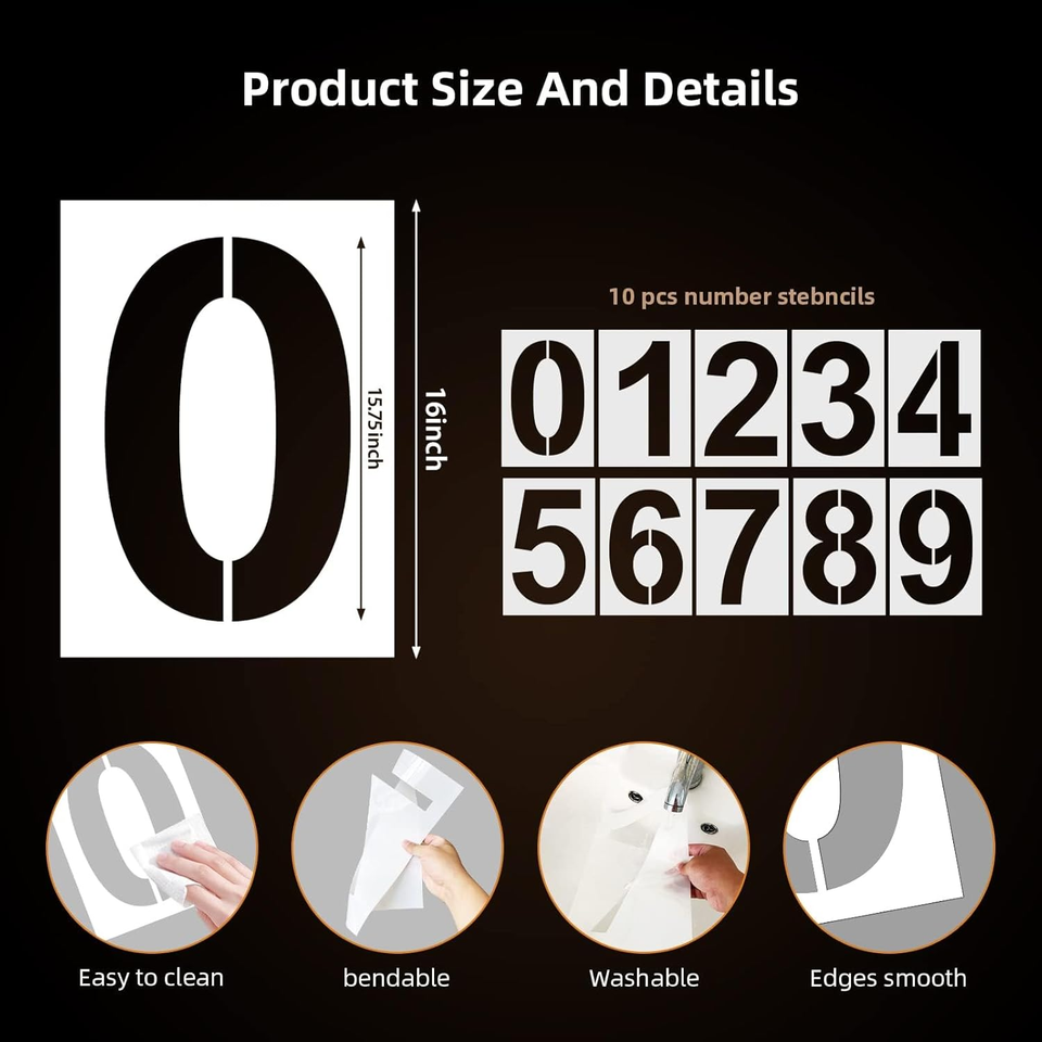 16 Inch Large Number Stencils - Reusable Plastic Digital Stencils for ...