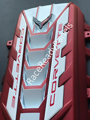 2020 CORVETTE C8 ENGINE COVER EDGE RED ARTIC WHITE, WHITE RAILS NEW OEM ...