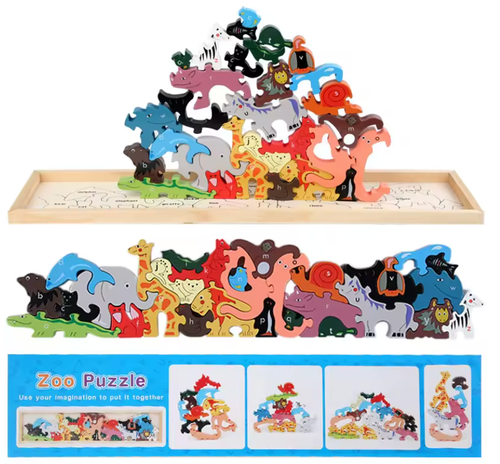 Wooden Animal Alphabet Puzzle Set Montessori Zoo Stacking Balance ...