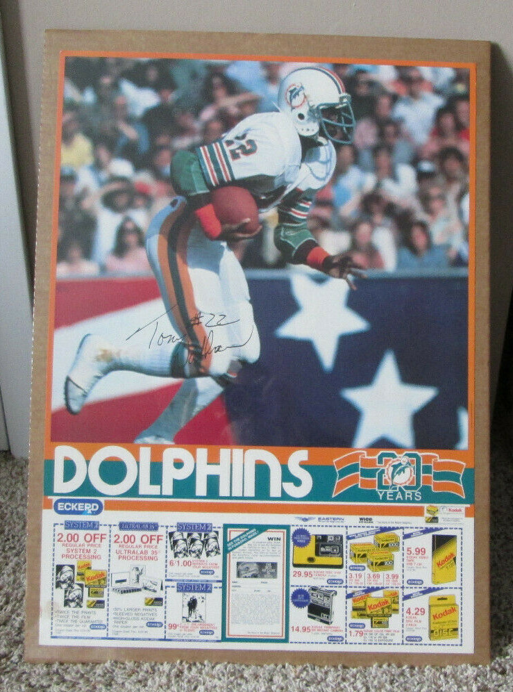 VINTAGE NFL 1985 MIAMI DOLPHINS POSTER OF TONY NATHAN #22 SHRINK ...
