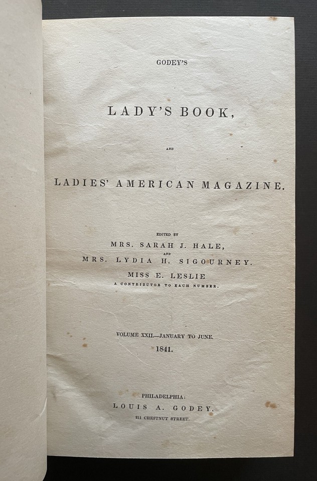 1841 Godey's Lady's Book Vol. 22-23 Modern 1/4 Morocco Leather 12 ...