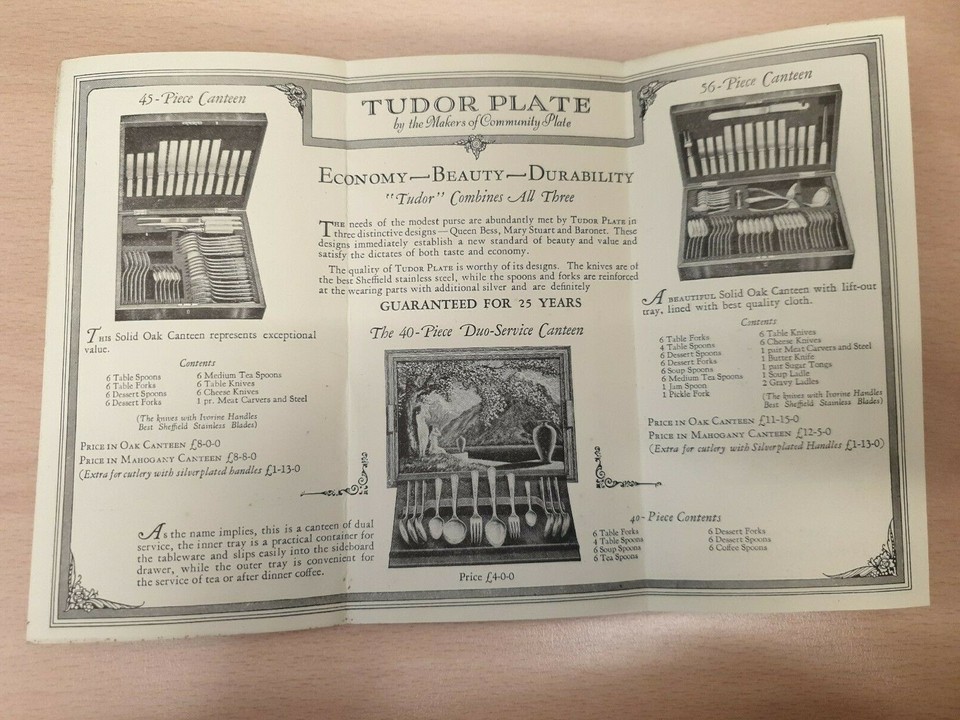 Tudor Plate Cutlery Advertising Cost Leaflet 1927 Queen Bess Mary ...