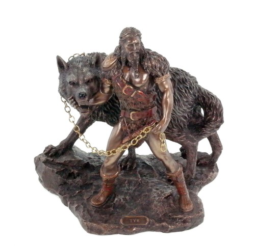 Veronese Figur Germanischer Gott Tyr fängt Fenriswolf bronziert Odin ...