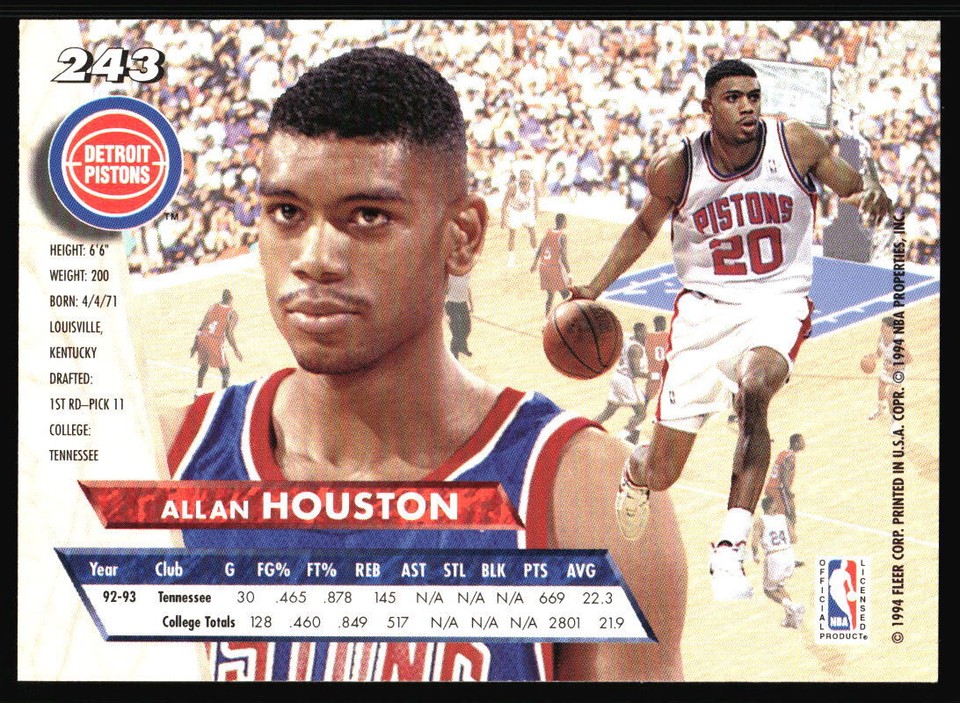 1993 Ultra Allan Houston Rookie #243 Detroit Pistons | eBay