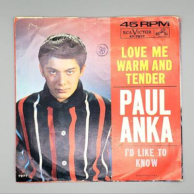 Paul Anka Love Me Warm And Tender Single Record RCA Victor 1962 47-7977 ...