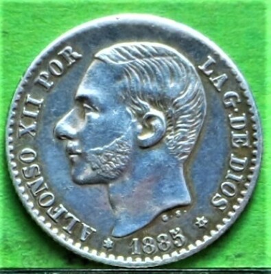 XF/aXF, ALFONSO XII, 50 Céntimos, 1885/1, *8-6, Silver, Double Date. | eBay