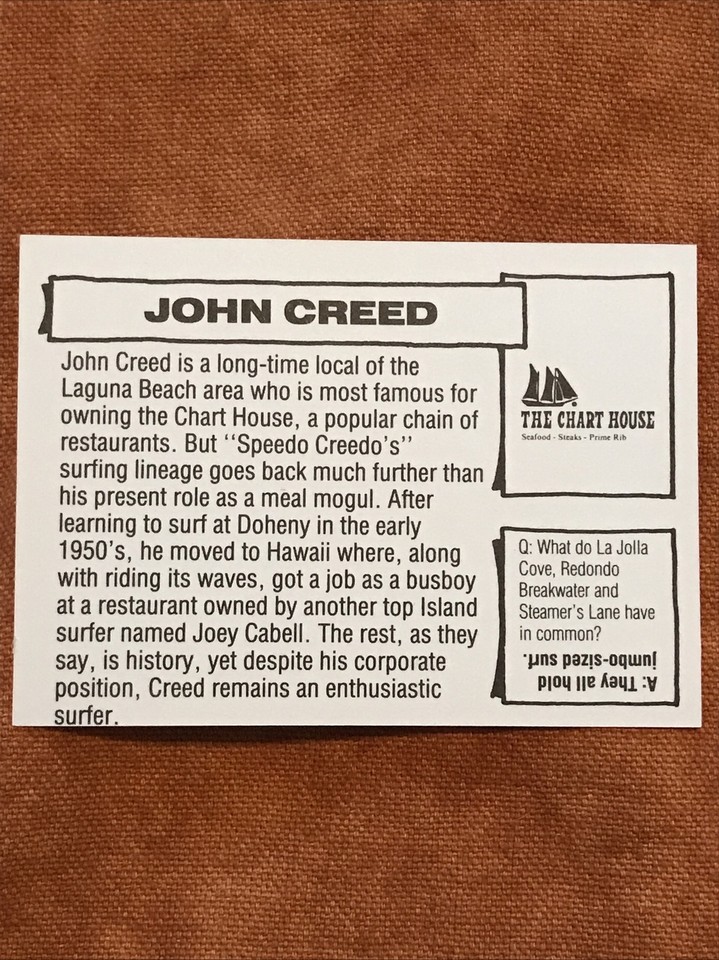 RARE JOHN CREED 1987 ASTROBOYZ VINTAGE SURF TRADING CARDZ THE CHART ...