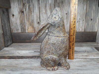 Vintage Solid Cast Iron Moon Gazing Rabbit 7.75" | eBay