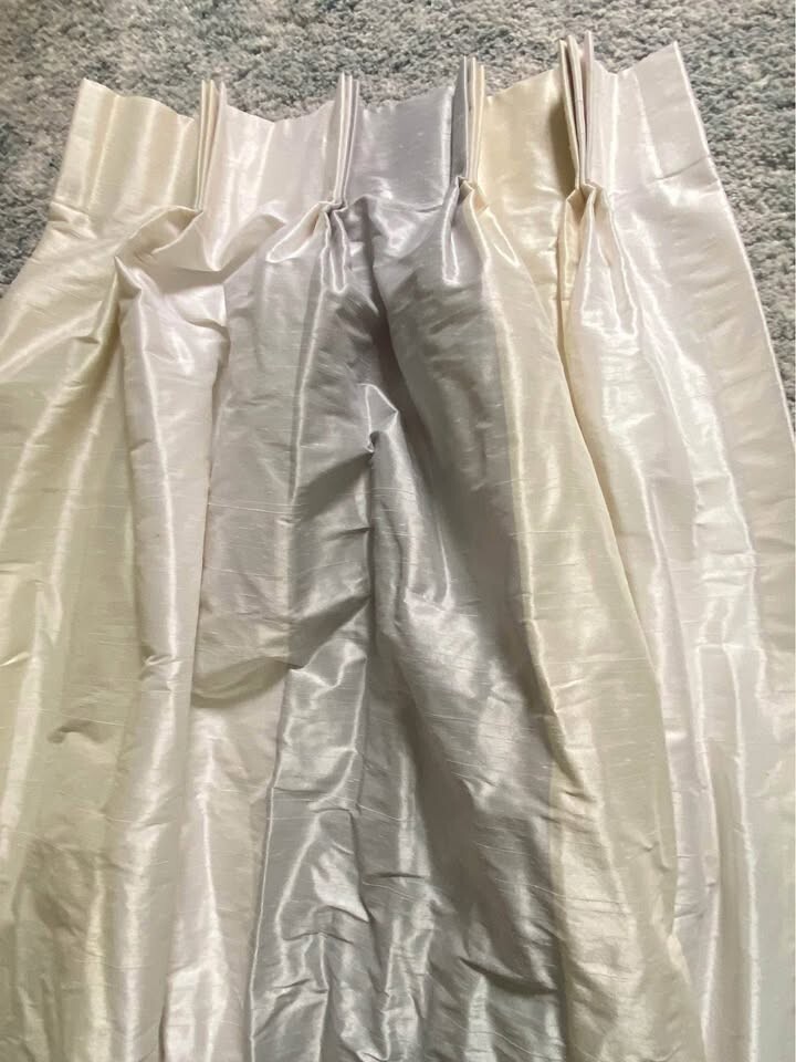 2 Custom 26W x 96L Gray/Ivory LINED Pinch Pleat Silk/Polyester? Drapes ...