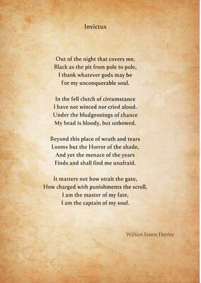 INVICTUS Inspirational Motivational Poem Quote Poster Vintage Style ...