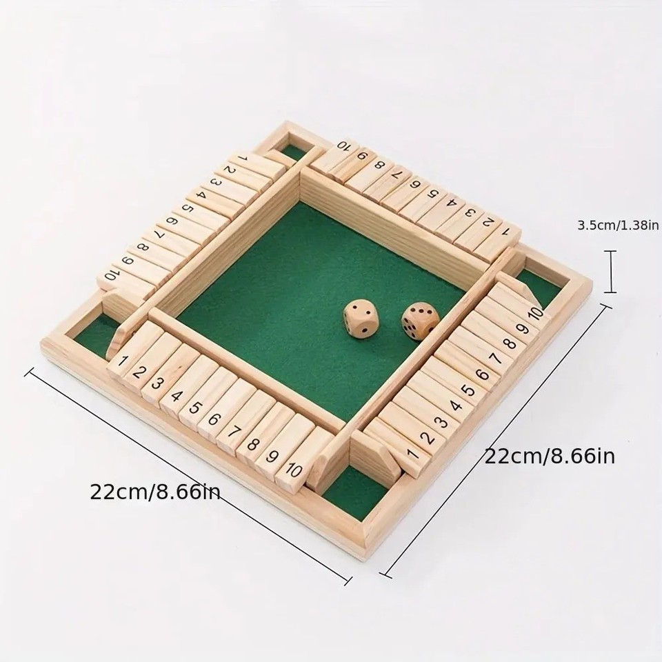 Wooden Dice Board Game Shut The Box for 4 Players Flaps & Dices Game ...
