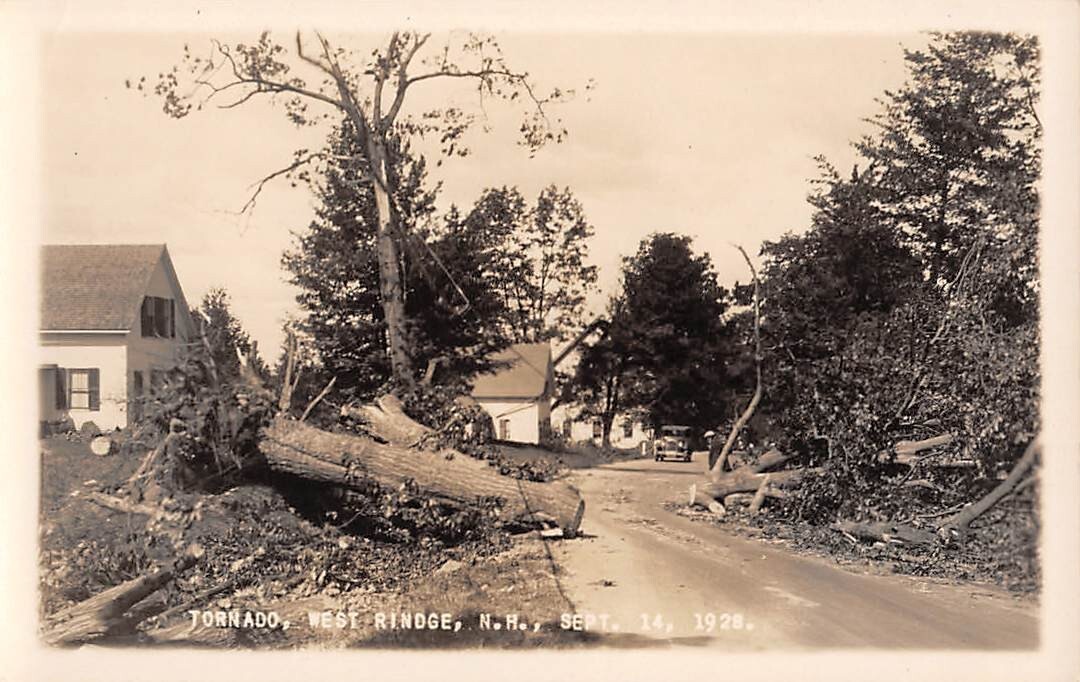 WEST RINDGE, NH ~ 1928 TORNADO DAMAGE TO STREET, PUTNAM REAL PHOTO PC ...