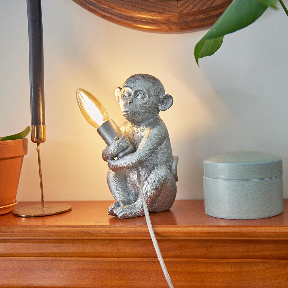 Animal Table Lamp Retro Monkey Holding Bulb 21CM Desk Bedroom Light LED ...