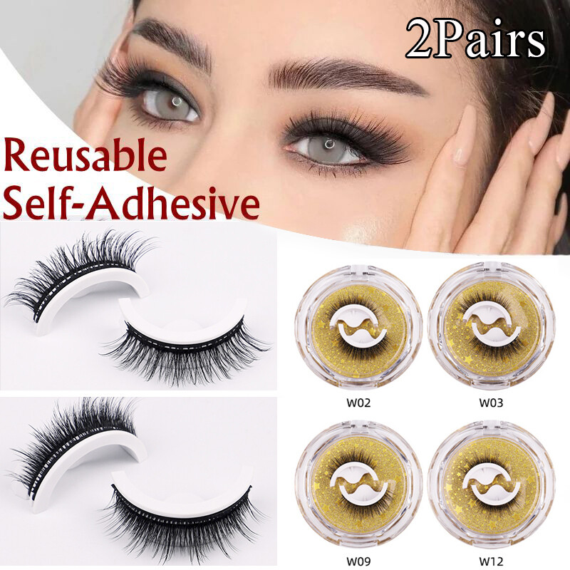 2pcs Reusable Self-Adhesive Eyelashes Natural Multiple Reversible Glue ...
