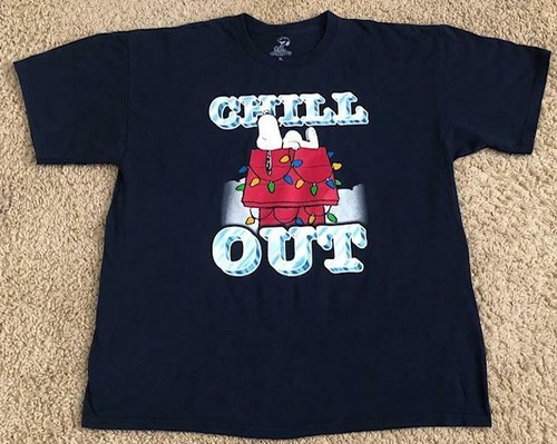 Peanuts Snoopy Chill Out Doghouse Christmas Lights Navy Blue T-Shirt ...