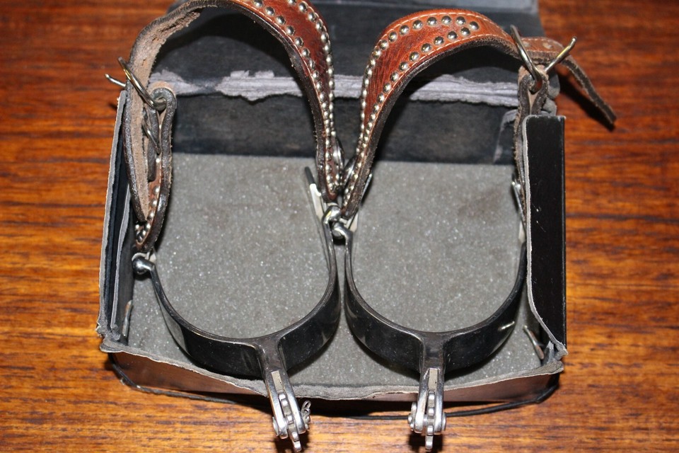 Excellent Pair MYLERS TOKLAT ( I-17 ) SPURS + TOOLED LEATHER Studded ...
