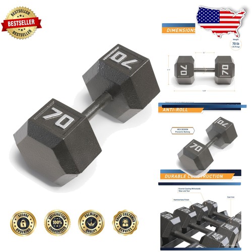 Durable 70lb Cast Iron Hex Dumbbell - Ideal for Full Body Strength ...