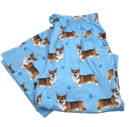 Comfies Dog Pajama Pants Corgi Size M Blue Cute Doggie Paw Prints PJ ...