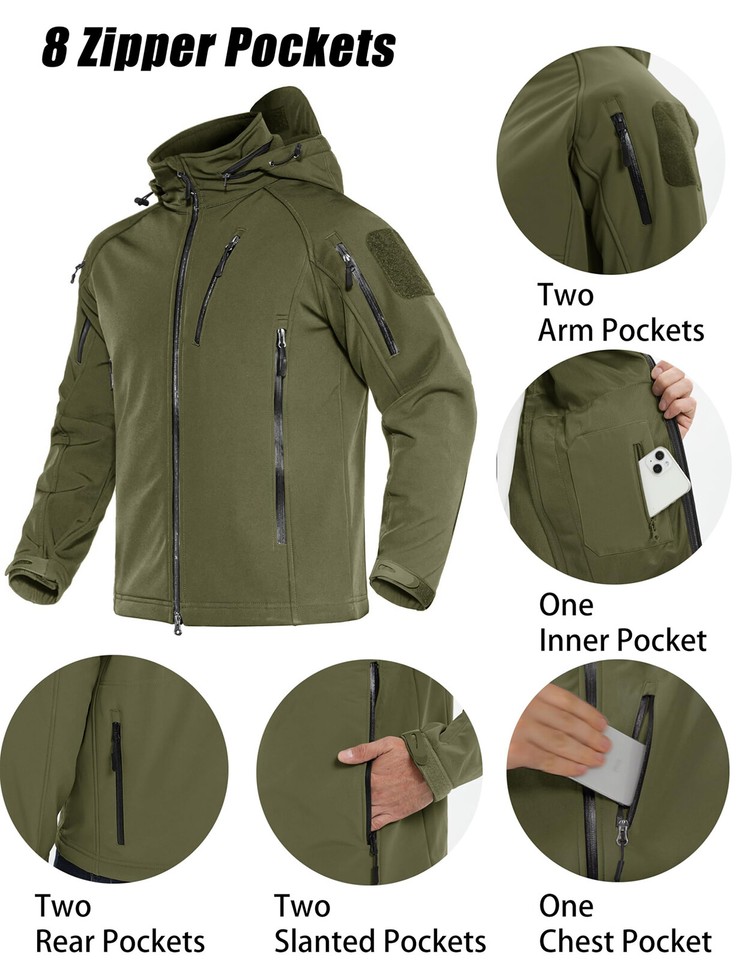 Mens Softshell Fleece Jacket Work Water Resistant Coat Hoodie Casual ...