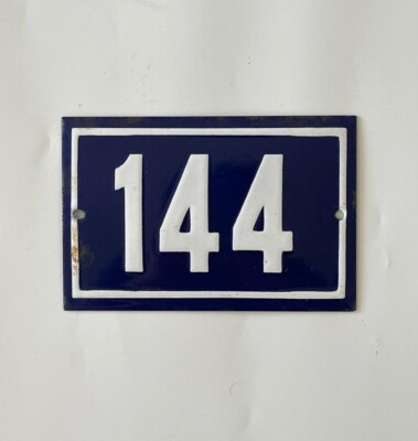 Vintage 1950's Enamel Porcelain Street House Sign 144 Plaque Number ...