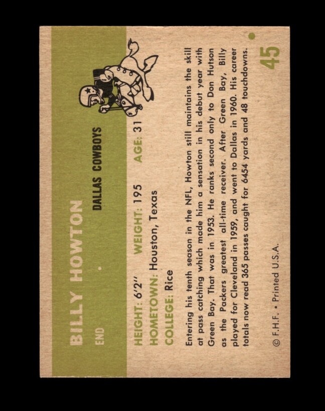 1961 Fleer Set-Break # 45 Billy Howton EX-EXMINT *GMCARDS* | eBay