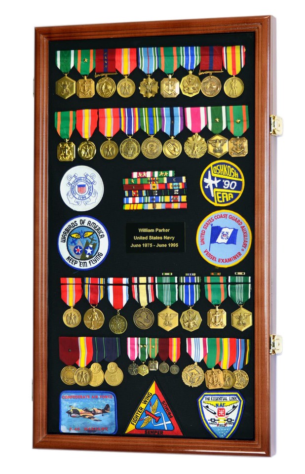 Large Military Medals Flag Pins Ribbons Patches Display Case Cabinet ...