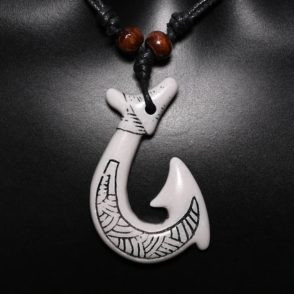 New Zealand Maori Fish Hook Pendant Necklace - Symbolic Artisan-Style ...