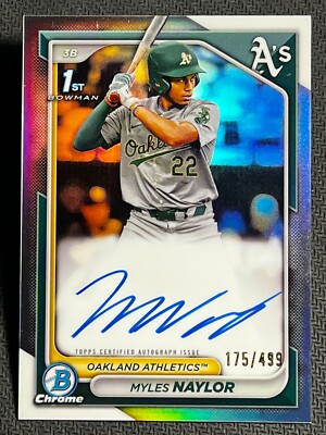 2024 Bowman Chrome 1st REFRACTOR PROSPECT ROOKIE AUTO Myles Naylor 175/ ...