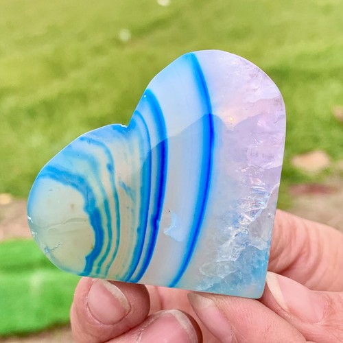 76G Natural blue striped agate crystal heart-shaped quartz healing | eBay