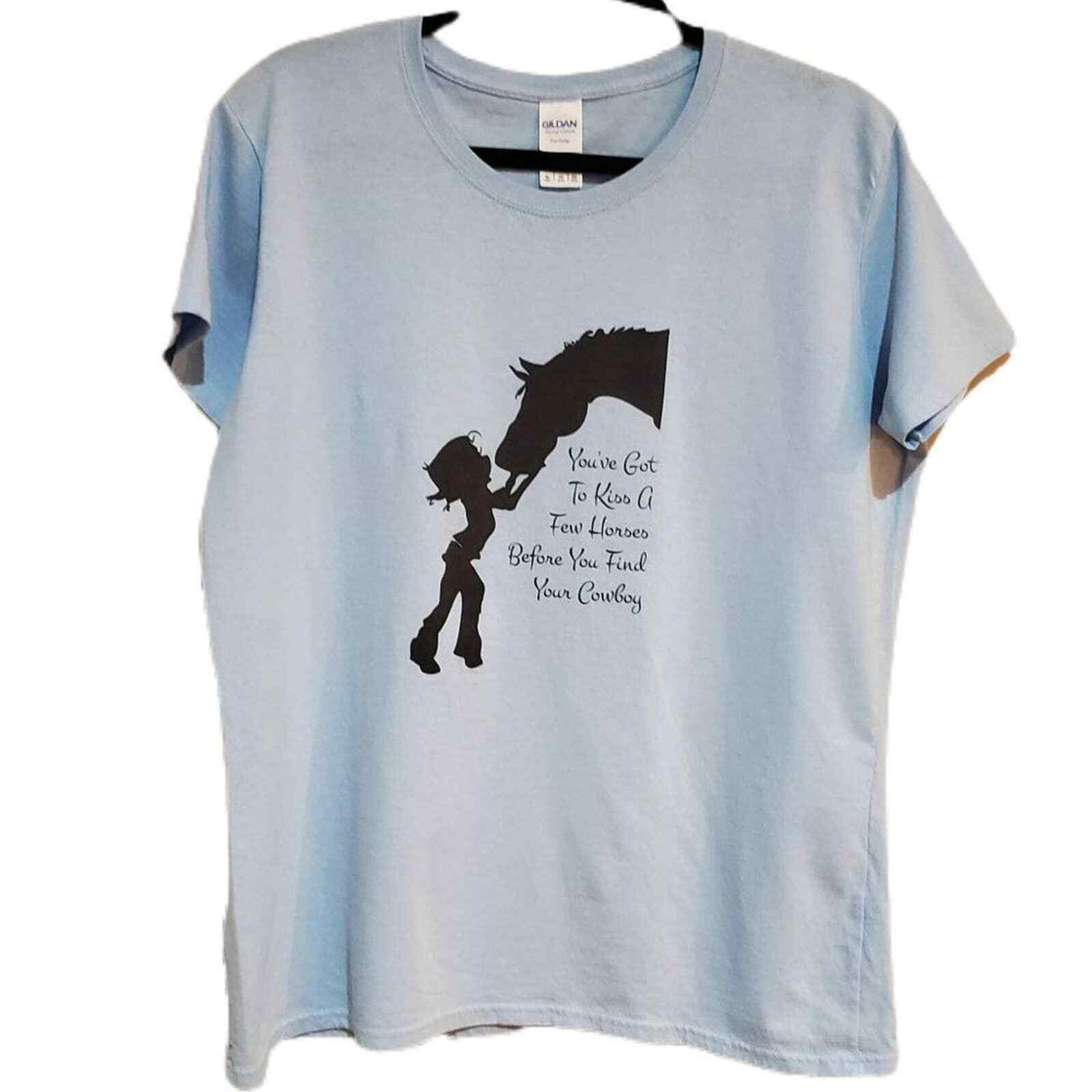 Gildan Equestrian Horse Cowboy Light Blue Graphic Tee… - Gem