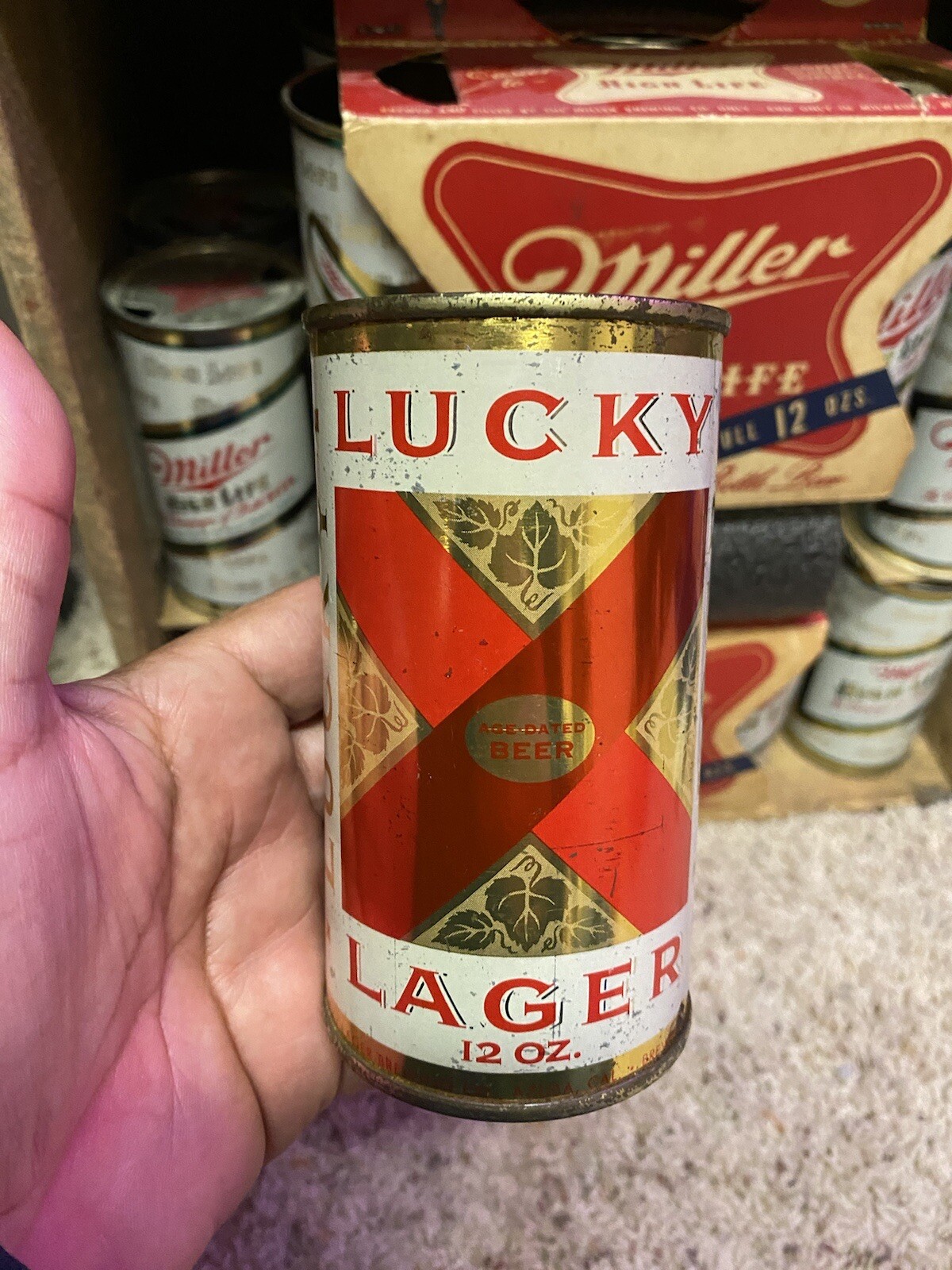 Lucky lager Flat Top Beer Can Azusa Brewery Also At San Francisco Ca | eBay