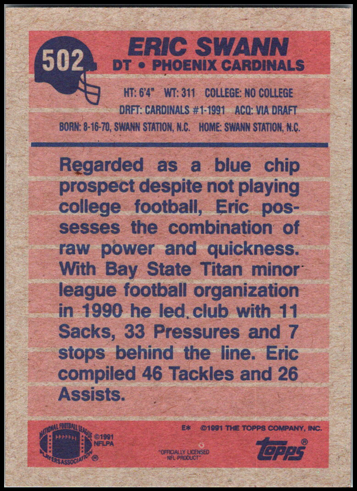 1991 Topps #502 Eric Swann - Rookie RC FREE SHIPPING! | eBay