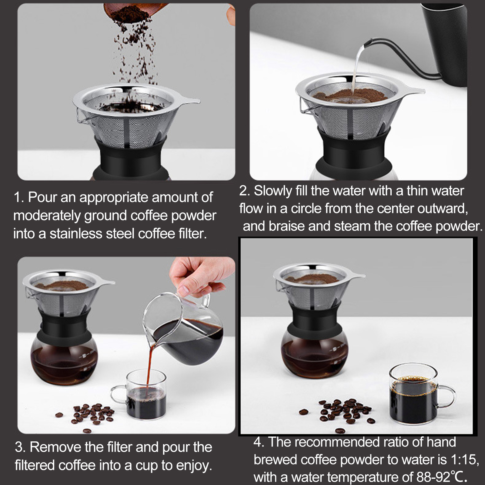 Coffee Grounds Filter Brewing Tool Stainless Steel Easy-to-clean ...