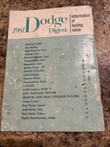 Original 1961 Dodge Digest Sales Brochure Dart Polara Lancer Truck ...