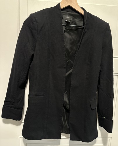 Theory Jacket Women 6 Black Tivona Blazer Open Front Lined Long Sleeve ...
