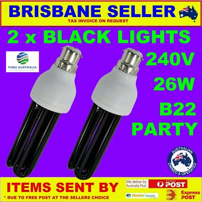 2 X Black Lights 26W Bulb Bulk Buy Party Light 240v B22 *** FREE ...